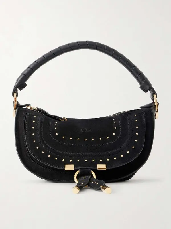 Chloé Marcie Mini Studded Suede Tote - Black