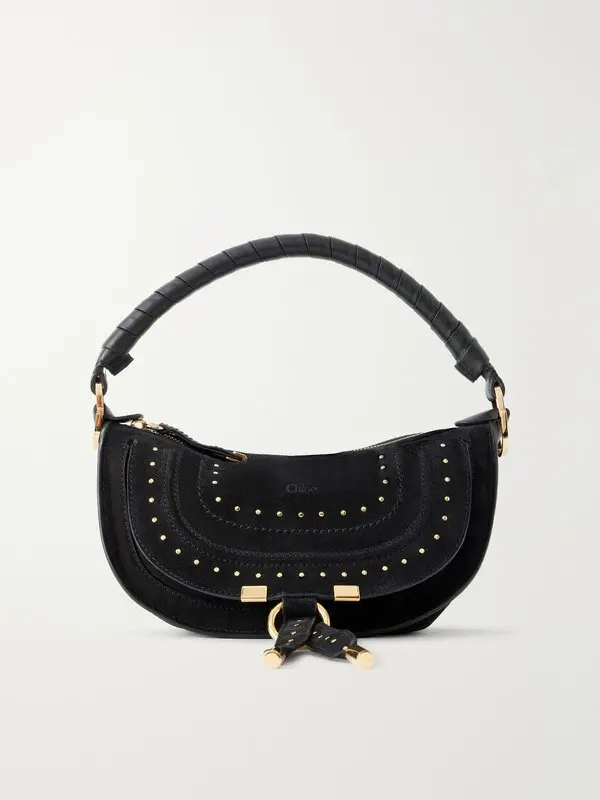 Chloé Marcie Mini Studded Suede Tote - Black