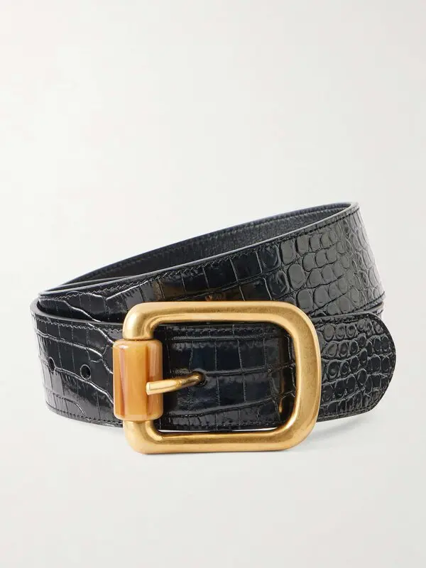 Saint Laurent Cylinder Croc-effect Leather Belt