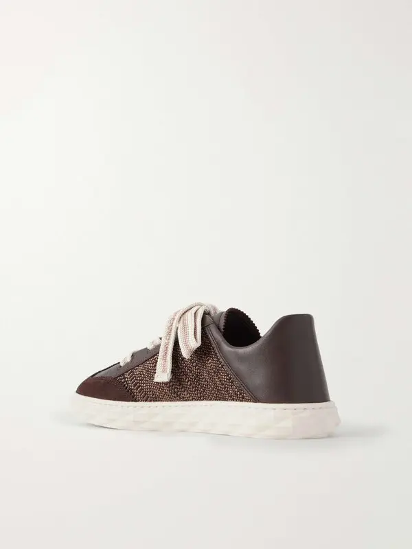 JIMMY CHOO Diamond Light Flex Leather And Raffia Lace-up Sneakers