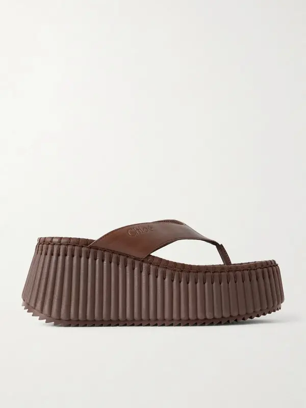 Chloé Nama' Leather Platform Thong Sandals - Brown