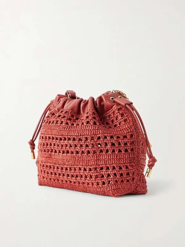 Chloé Summer Banana Leather-trimmed Raffia Shoulder Bag