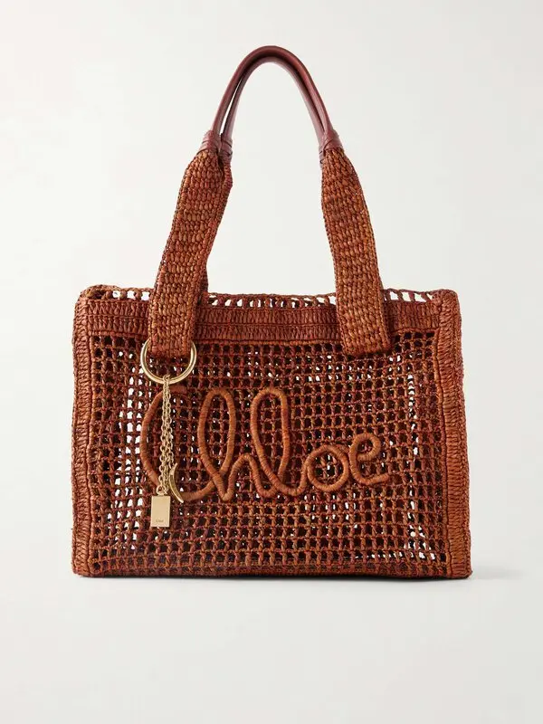 Chloé Summer Banana Leather-trimmed Raffia Tote