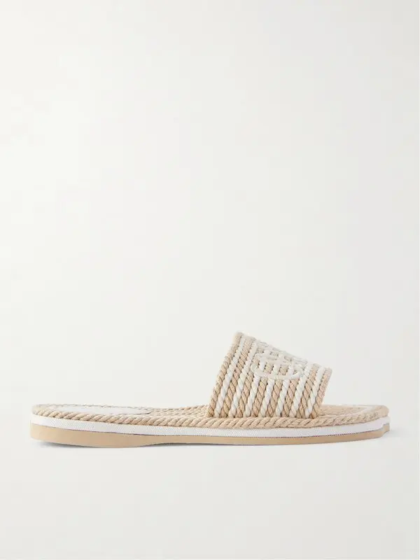 Chloé Embroidered Striped Cord Slides - Neutrals
