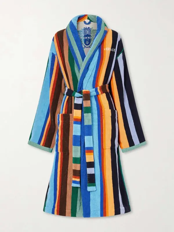 Versace Medusa Belted Striped Cotton-terry Robe