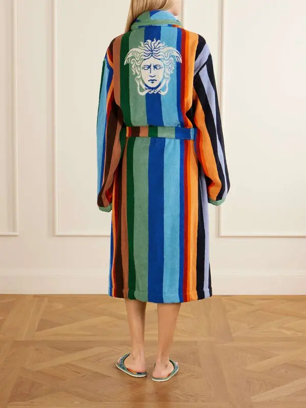 Versace Medusa Belted Striped Cotton-terry Robe