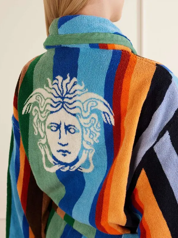 Versace Medusa Belted Striped Cotton-terry Robe
