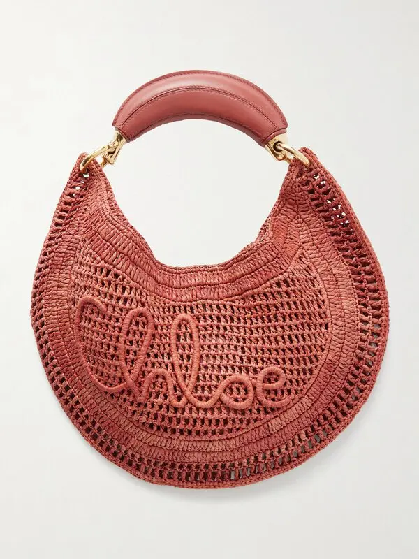 Chloé Raffia Tote With Leather Trim - Red