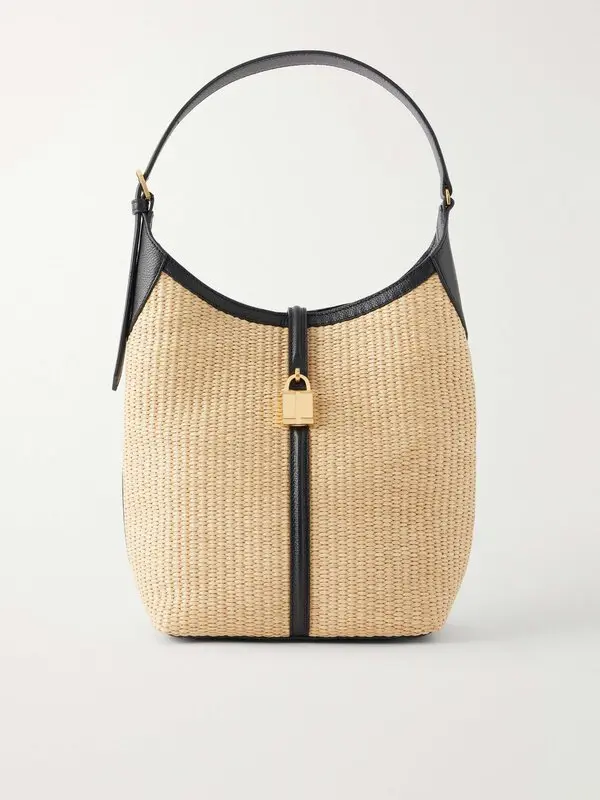 DEMELLIER The Siena Leather-trimmed Raffia Shoulder Bag
