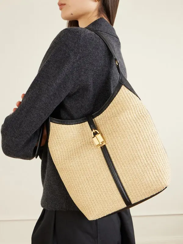 DEMELLIER The Siena Raffia Shoulder Bag With Leather Trim