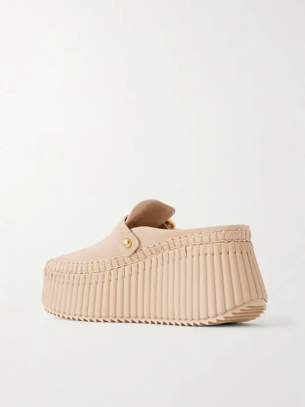 Chloé Suede Platform Mules With Gold-tone Buckle - Neutrals