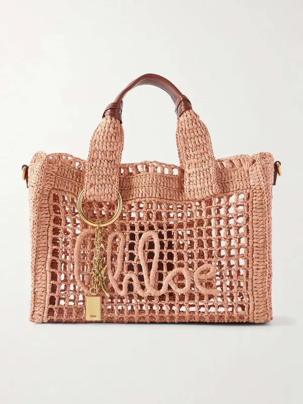 Chloé Summer Banana Leather-trimmed Raffia Tote Bag - Blush