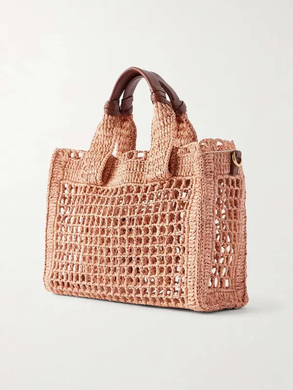 Chloé Raffia Tote Bag With Leather Trim - Blush
