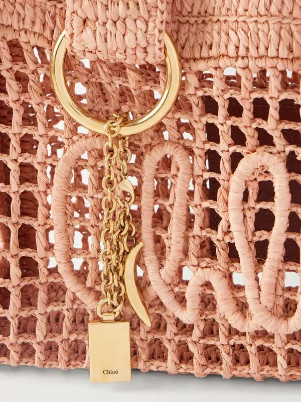 Chloé Raffia Tote Bag With Leather Trim - Blush