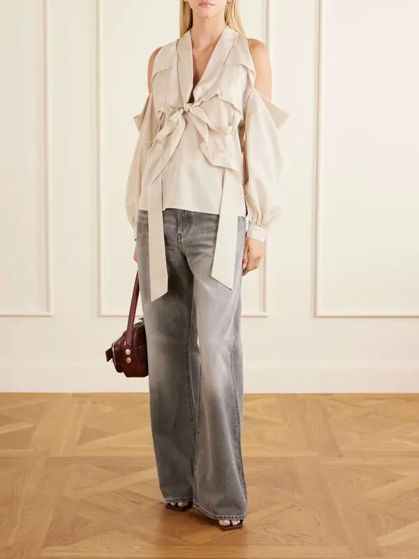 Acne Studios Bow-embellished Cut-out Lyocell Blouse - Beige