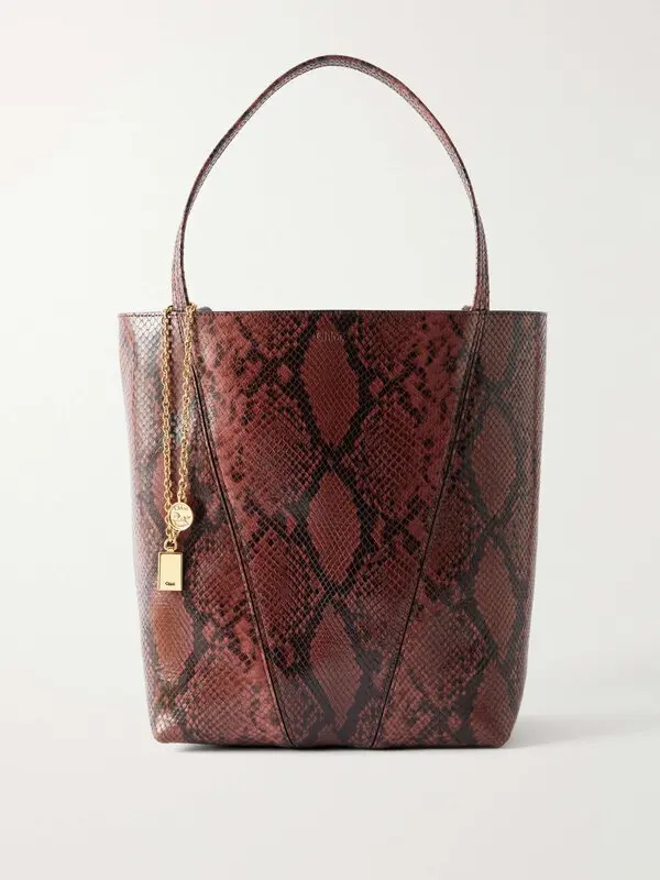 Chloé Spin Embellished Snake-effect Leather Tote