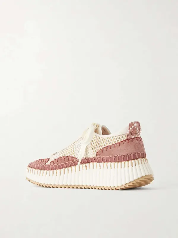 Chloé Nama Embroidered Suede And Recycled-mesh Sneakers - Beige