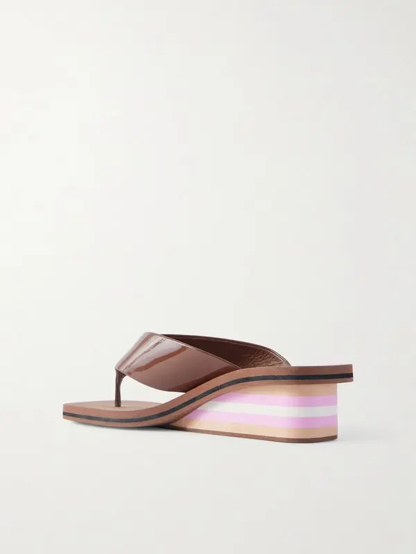 Chloé Patent Leather "swimming Cool" Wedge Flip Flops - Brown