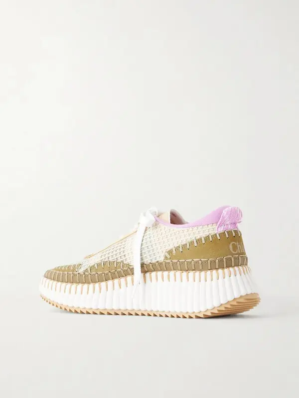 Chloé Nama Embroidered Recycled-mesh And Suede Sneakers - Green