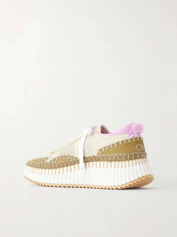 Chloé Nama Embroidered Recycled-mesh And Suede Sneakers - Light Green