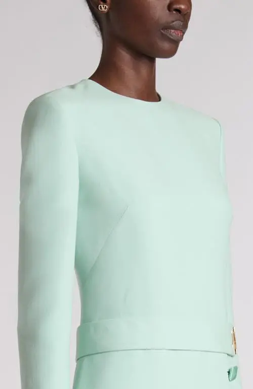 Valentino Garavani Belted Vlogo Wool & Silk Crepe Couture Minidress