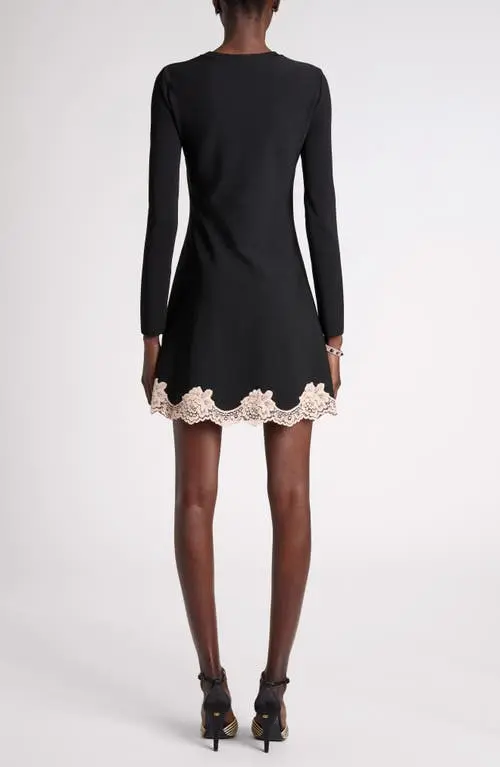 valentino long sleeve lace dress Valentino Garavani Lace-Trim Long-Sleeve Knit Mini Dress