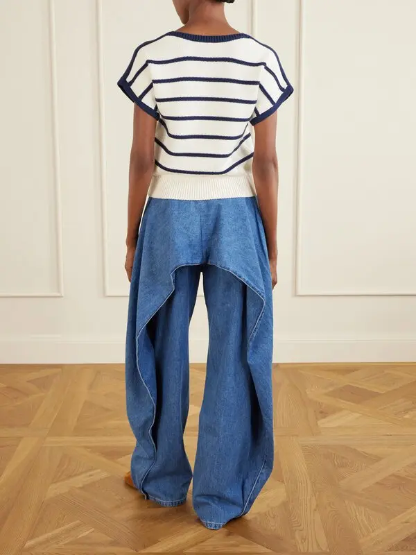 Loewe Anagram Embroidered Striped Cotton And Wool-blend Sweater - White