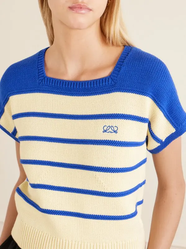 Loewe Anagram Embroidered Striped Cotton And Wool-blend Sweater - Yellow