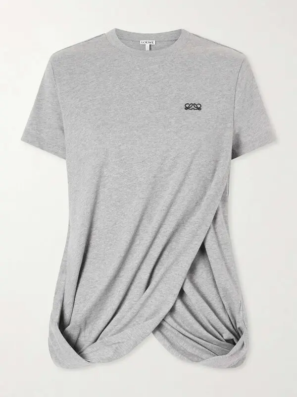 Loewe Anagram-embroidered Draped Cotton-jersey T-shirt - Gray