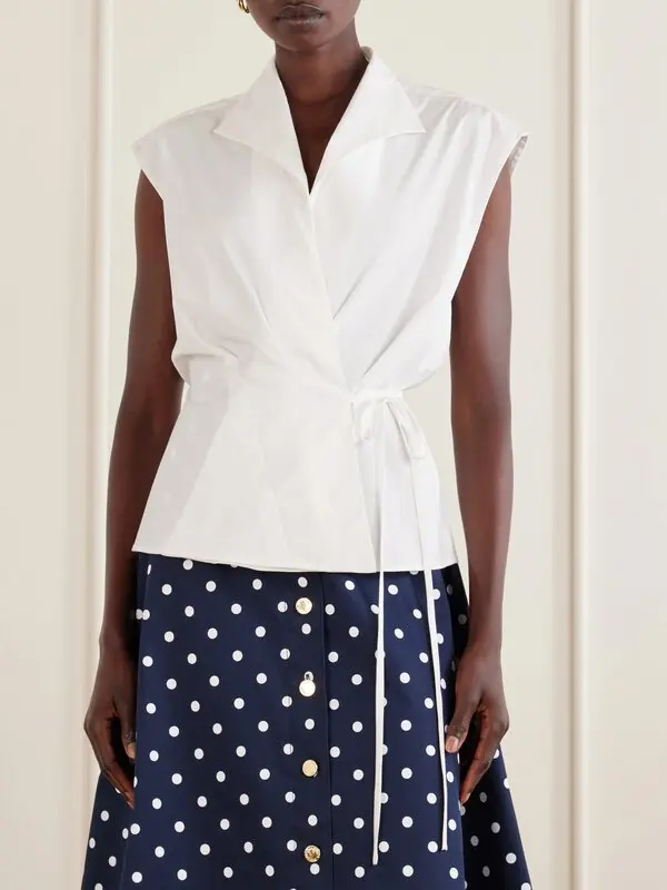 Carolina Herrera Sleeveless Wrap Cotton-blend Shirt - White