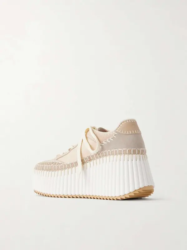 Chloé Nama Patchwork Suede-trimmed Leather Platform Sneakers