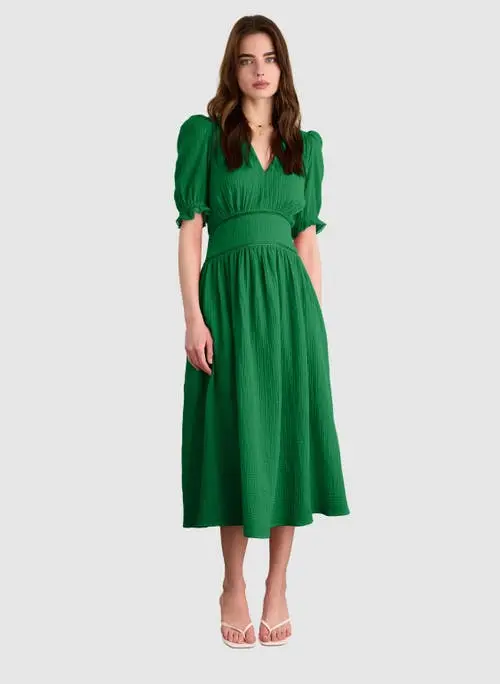 BAUKJEN Bella Organic Cheesecloth Midi Dress - Bright Emerald