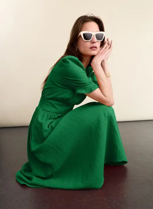BAUKJEN Bella Organic Cheesecloth Midi Dress - Bright Emerald