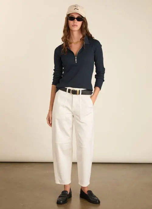 BAUKJEN Cotton Zip Collar Ribbed Top - Classic Navy