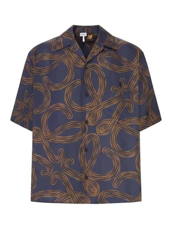 Loewe X Paula`s Ibiza Short-sleeved Silk Twill Shirt With All-over Anagram Print - Multicolor