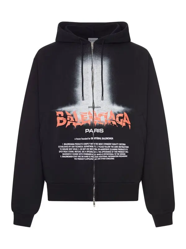 Balenciaga The Door Oversized Zip Sweatshirt In Dry Fleece - Black