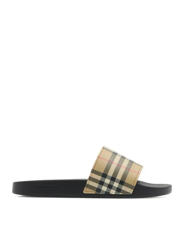 Burberry Checked Slip-on Sandals - Cream