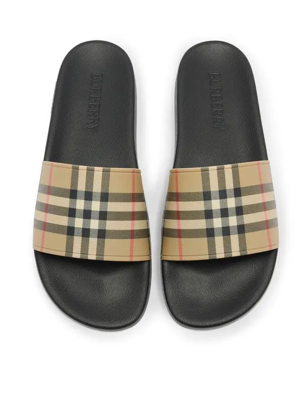 Burberry Checked Slip-on Sandals - Cream