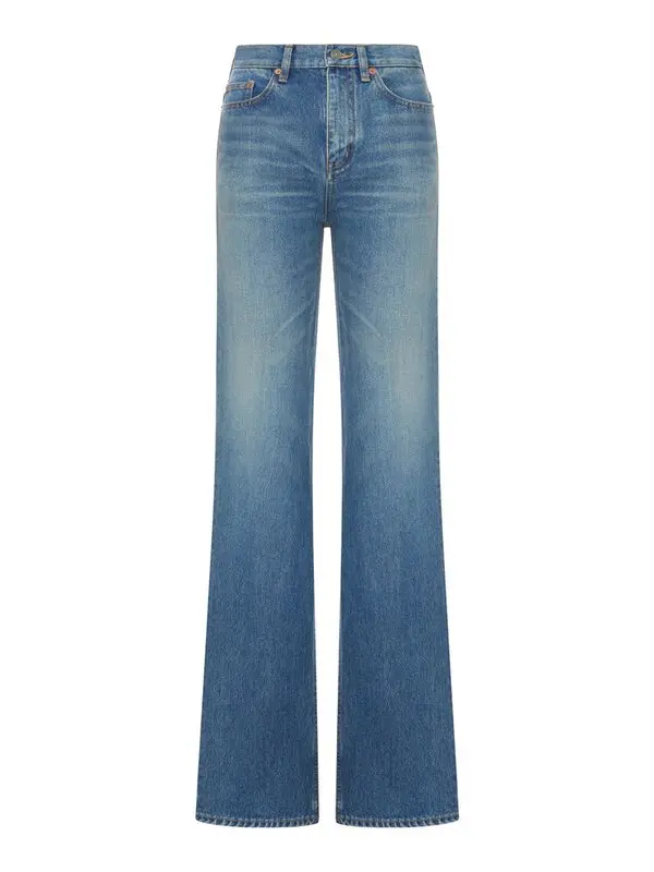 Saint Laurent Flared Jeans In Midi Blue Denim - Multicolor
