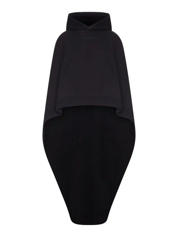 Balenciaga Oversized Asymmetric Hooded Sweatshirt Cape - Black