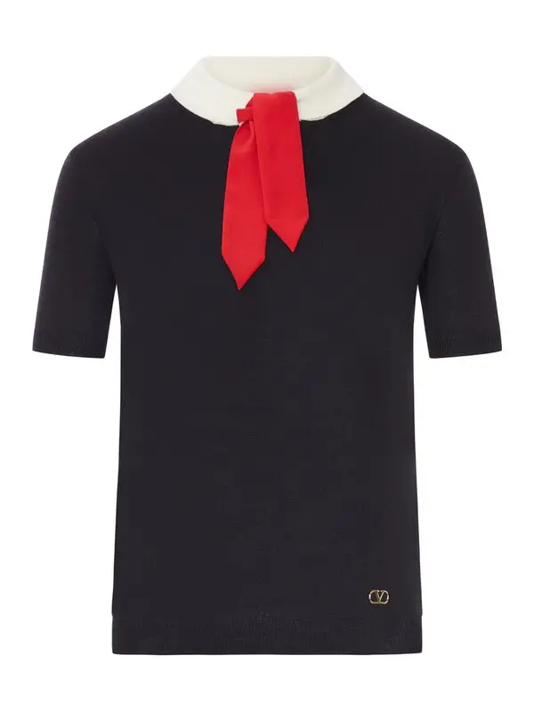 Valentino Garavani Wool Sweater With Contrast Collar And Bow Detail - Multicolor
