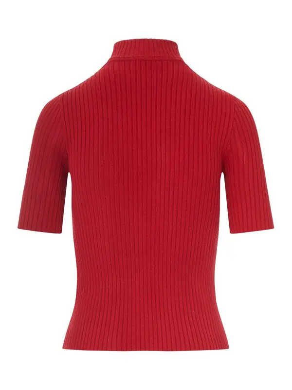 COURREGES Reedition Short Sleeve Rib Knit High Neck Sweater - Red