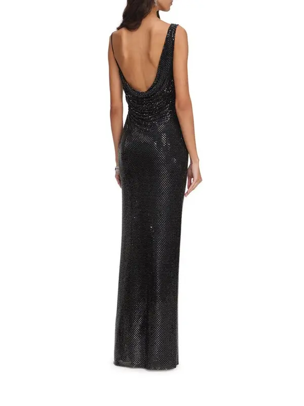 SELF-PORTRAIT Long Draped Rhinestone Dress