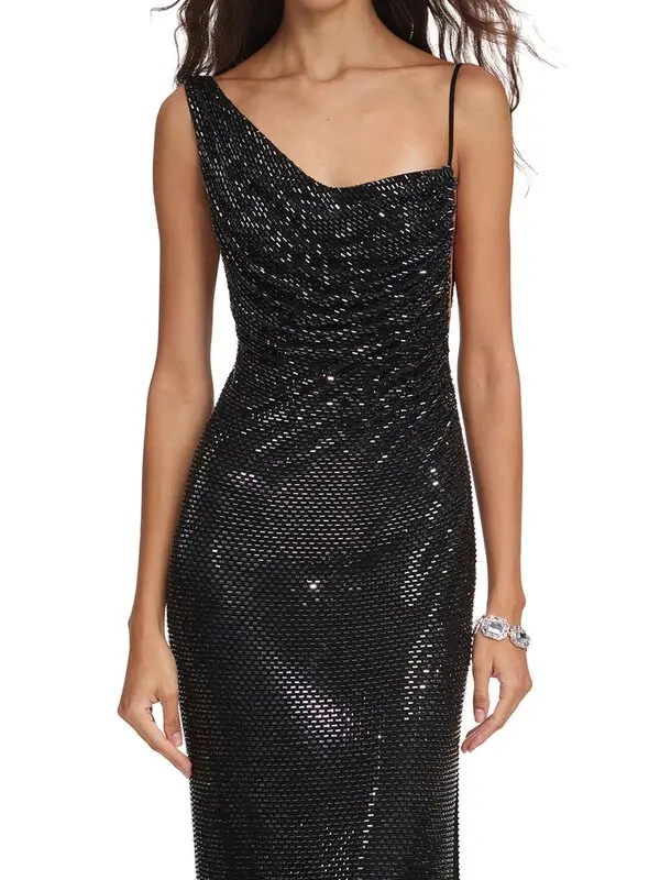 SELF-PORTRAIT Long Draped Rhinestone Dress