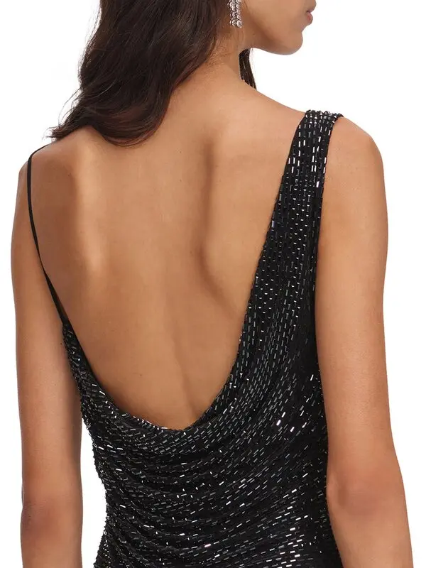 SELF-PORTRAIT Long Draped Rhinestone Dress
