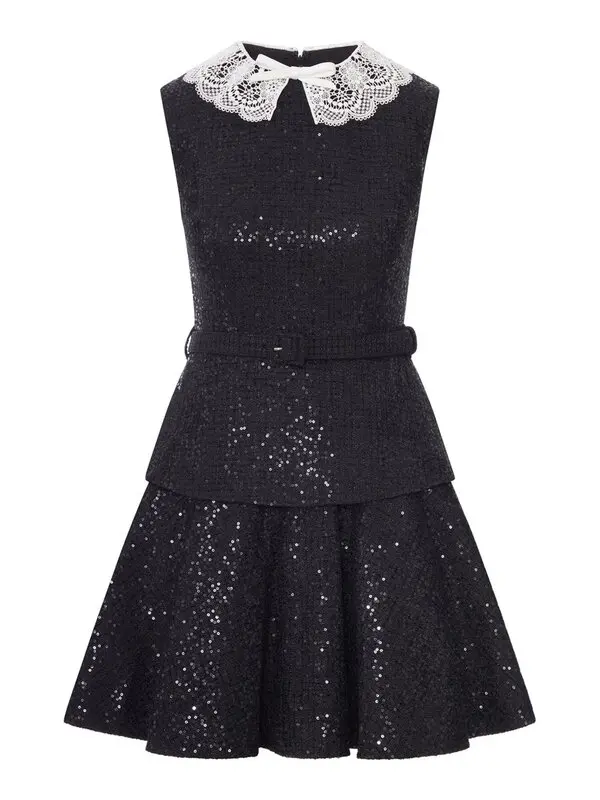 SELF-PORTRAIT Sequin Boucle Mini Dress - Black