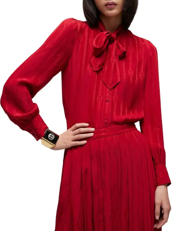 Gucci Jacquard Silk Shirt With Gg Cross Chain Detail