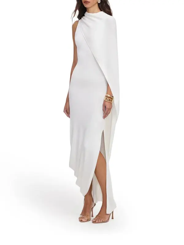 SELF-PORTRAIT Draped Asymmetrical Knit Maxi Dress