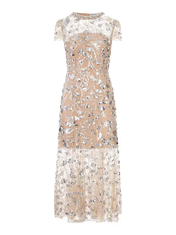 SELF-PORTRAIT Midi Dress Embellished With Silver Sequins - Multicolor