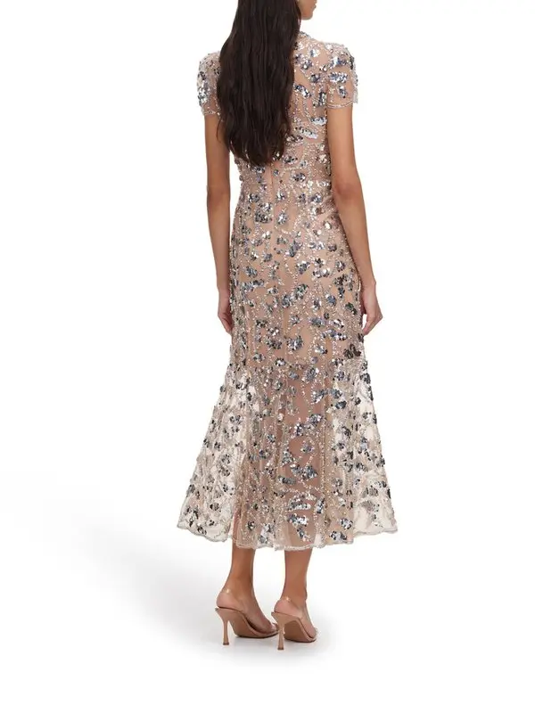 SELF-PORTRAIT Midi Dress Embellished With Silver Sequins